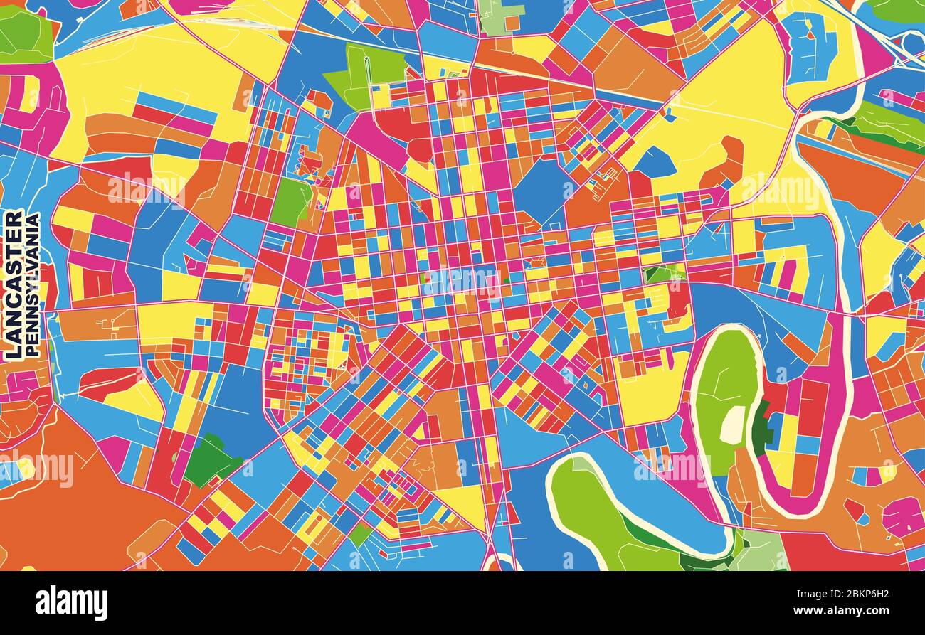 Colorful vector map of Lancaster, Pennsylvania, USA. Art Map template ...
