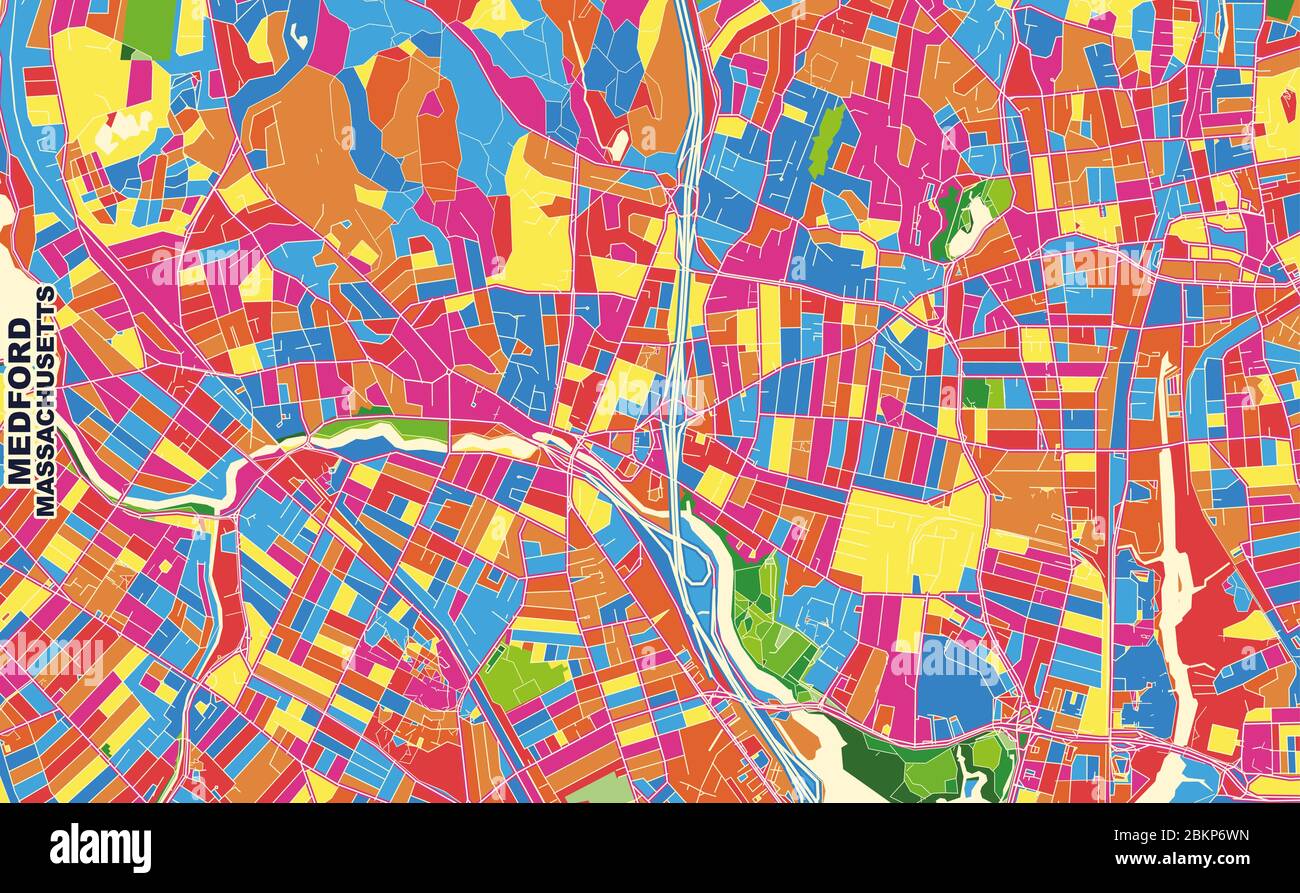 Colorful vector map of Medford, Massachusetts, USA. Art Map template ...