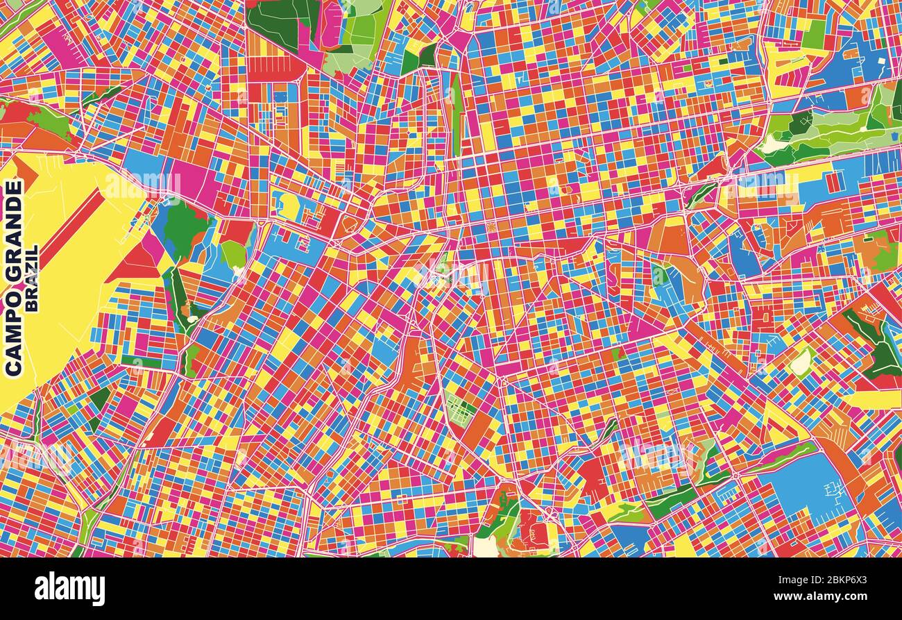 Colorful vector map of Campo Grande, Brazil. Art Map template for ...