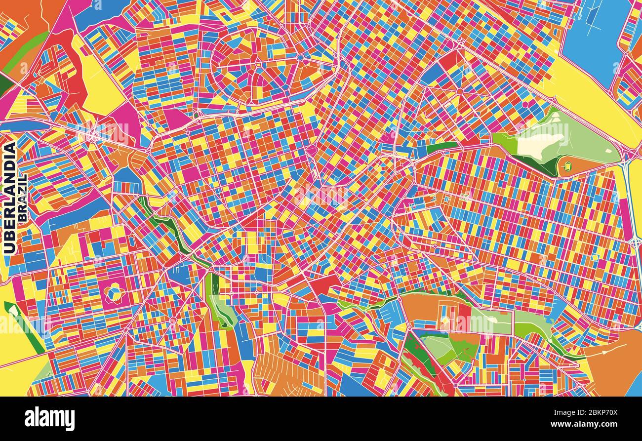 Colorful vector map of Uberlandia, Brazil. Art Map template for ...