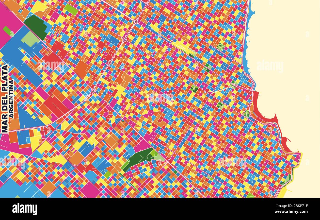 Colorful vector map of Mar del Plata, Argentina. Art Map template for ...