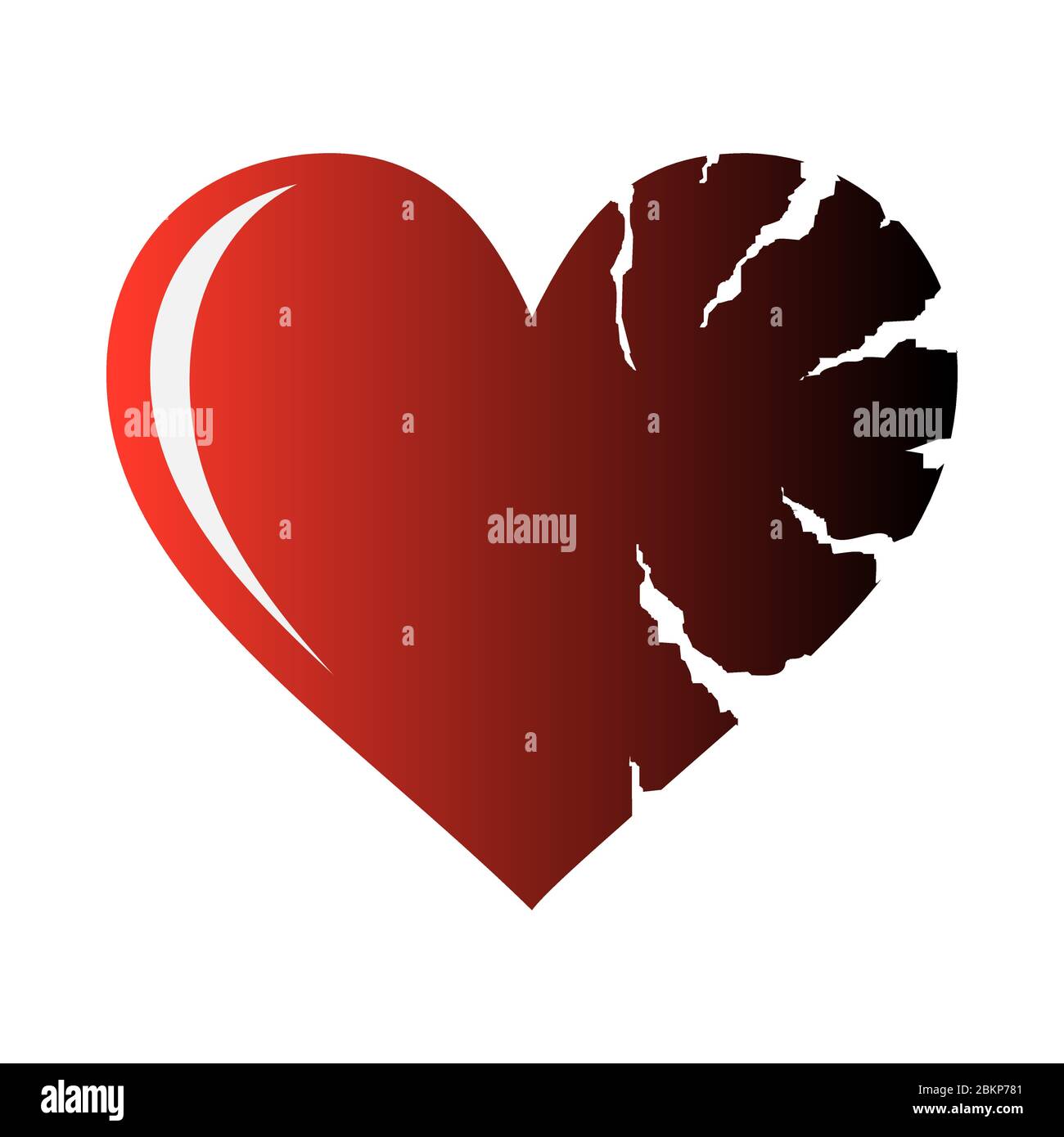 Red cracked heart icon isolated on white background. Heart shape with ...