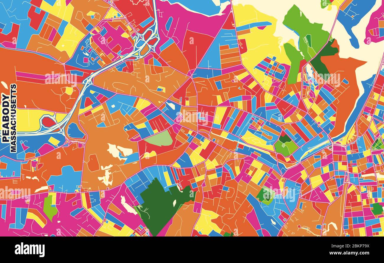 Colorful vector map of Peabody, Massachusetts, United States of America ...