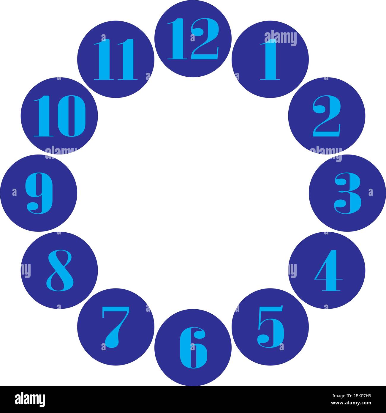 clock dial gigantesque cyan numbers for the hours on blue circles on ...