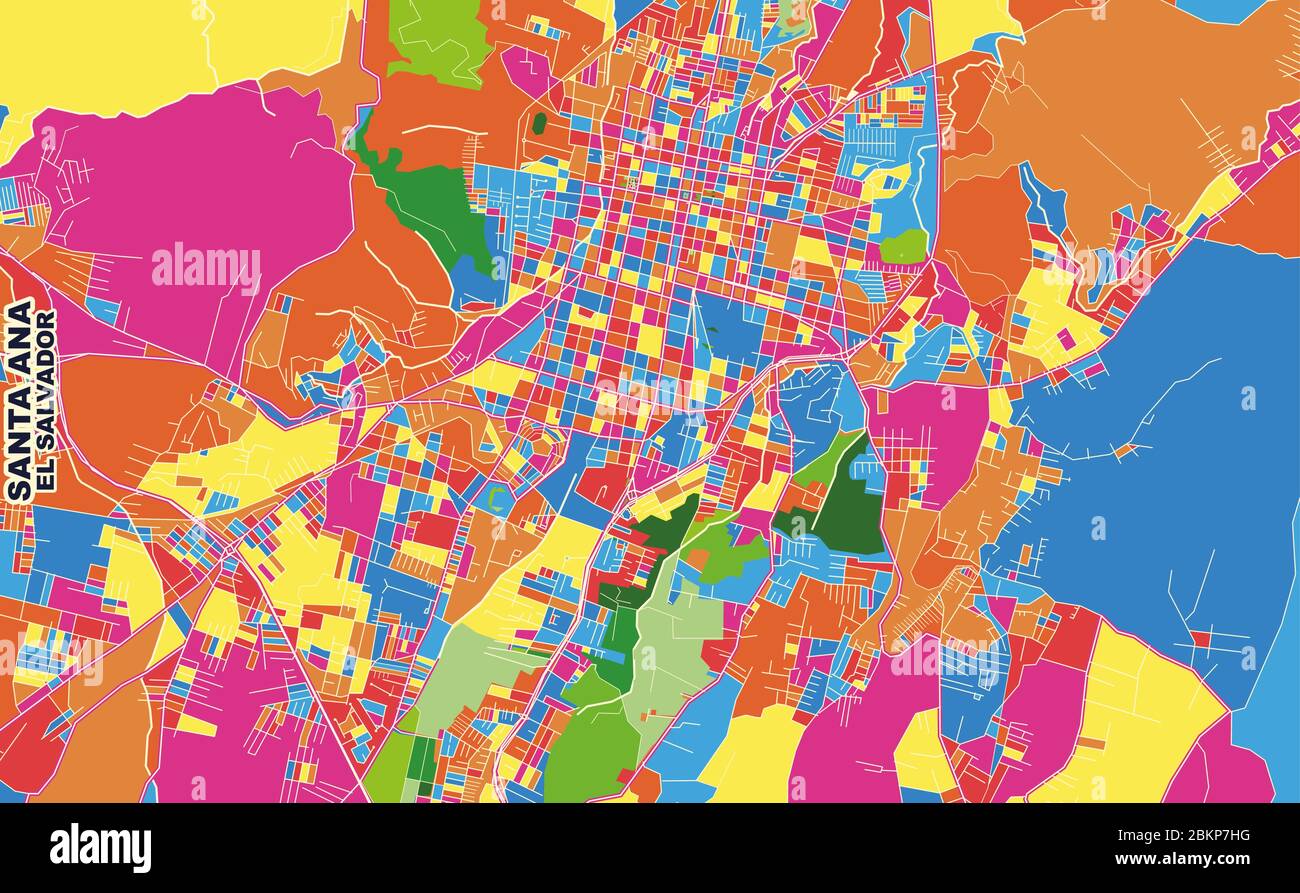 Colorful vector map of Santa Ana, Santa Ana, El Salvador. Art Map ...
