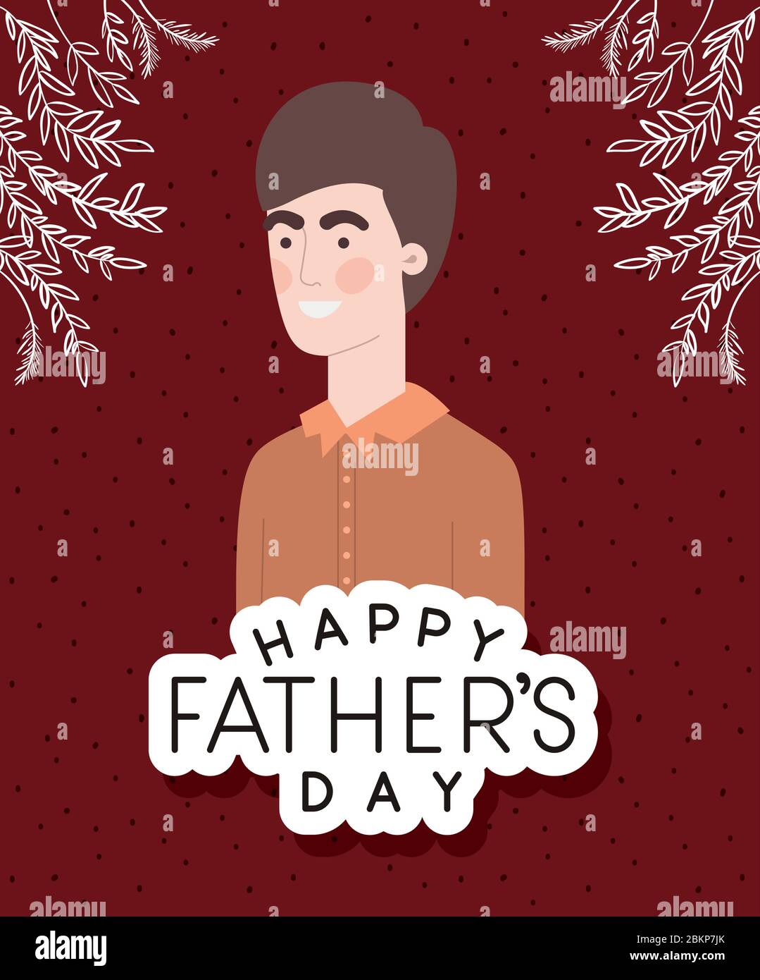 Happy Fathers Day Text Man Cartoon And Leaves Vector Design Stock