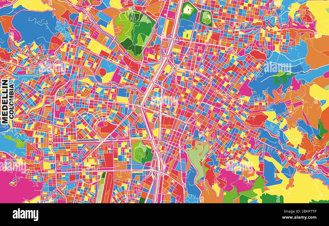 Colorful vector map of Medellin, Colombia. Art Map template for ...