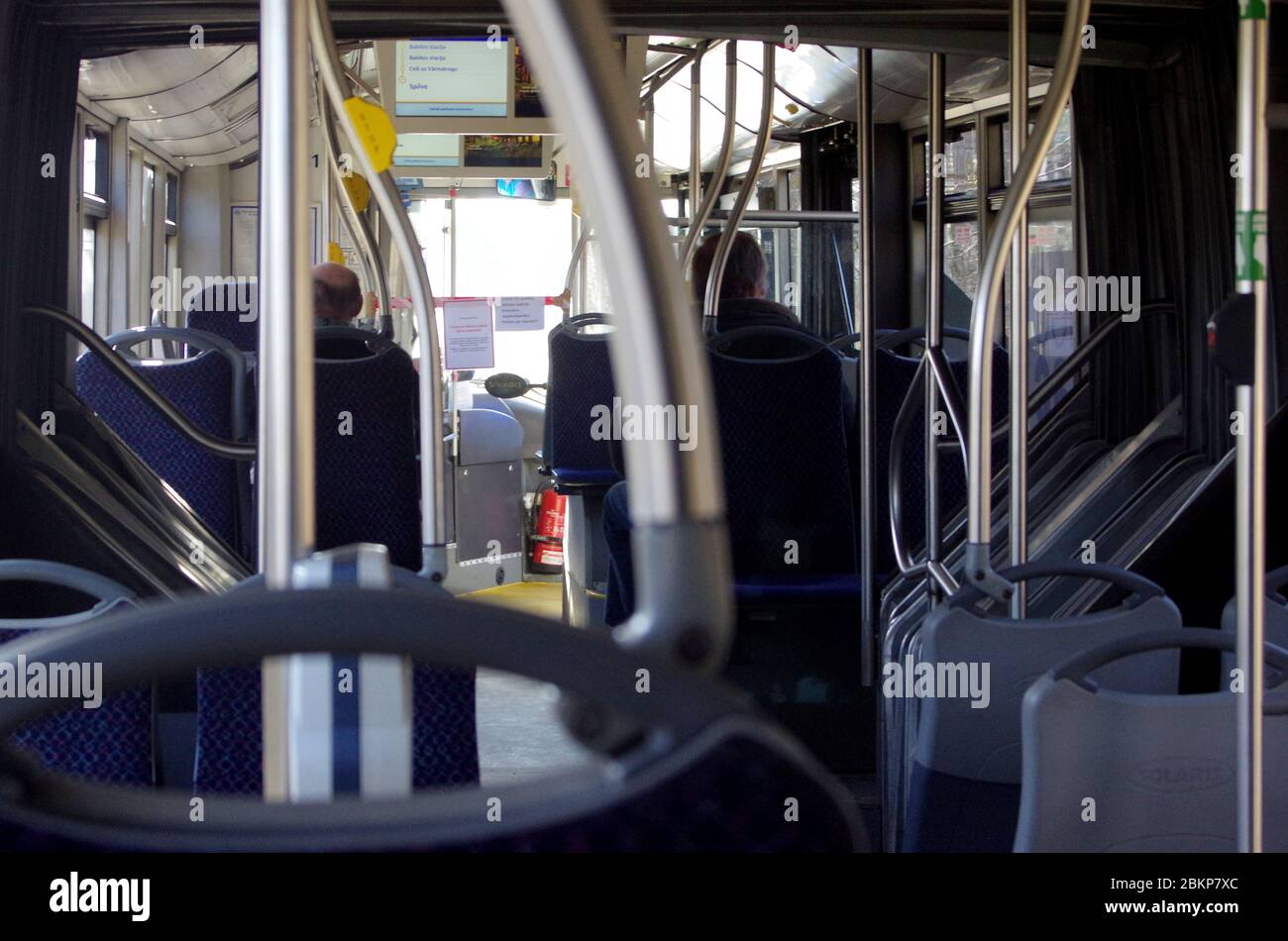 Interior of modern bus with passenger seats Stock Photo - Alamy