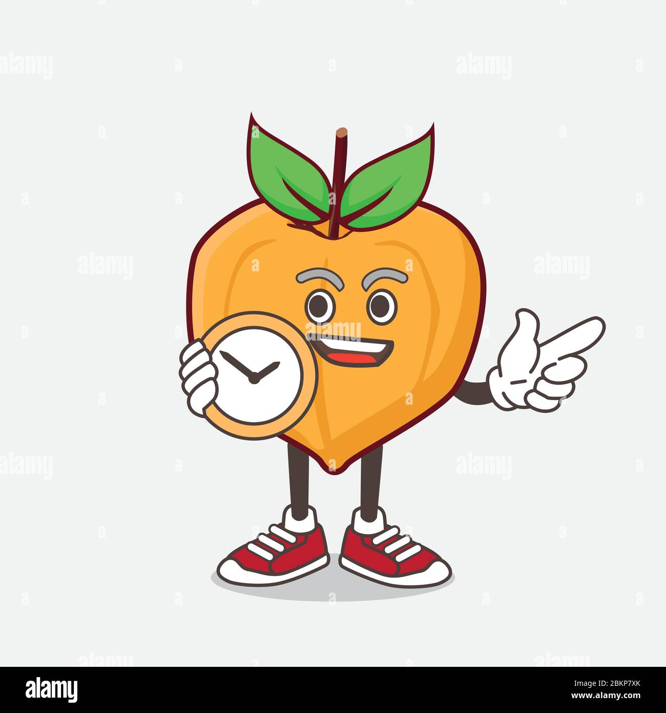An illustration of Eggfruit cartoon mascot character holding a clock ...