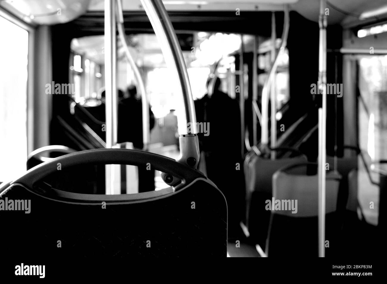 Interior of modern bus with passenger seats Stock Photo - Alamy