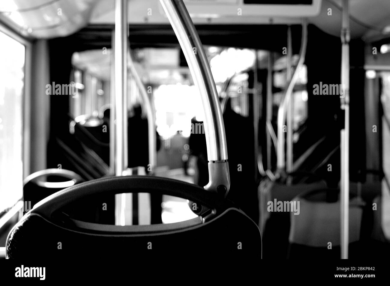 Interior of modern bus with passenger seats Stock Photo - Alamy