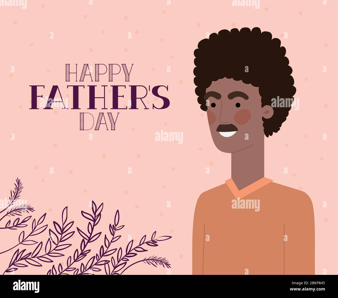 Happy Fathers Day Text Man Cartoon And Leaves Vector Design Stock