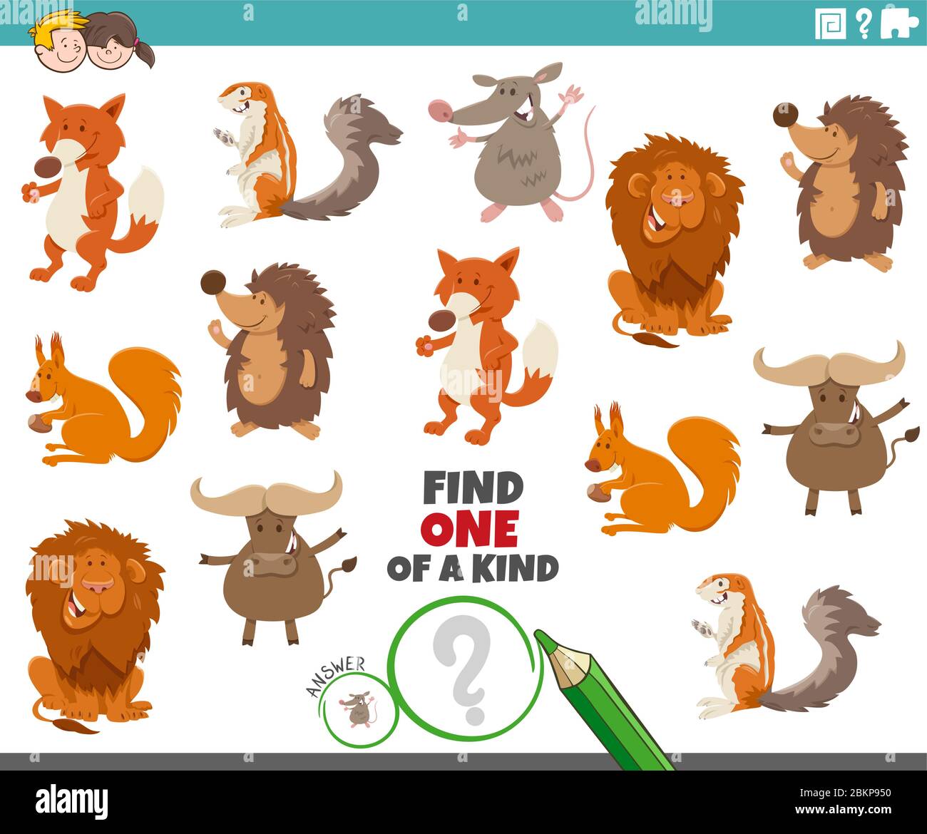 Cartoon Illustration of Find One of a Kind Picture Educational Game ...