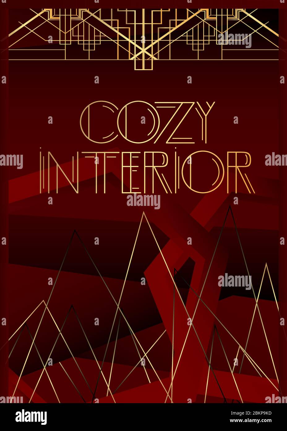 Art Deco Cozy Interior text. Decorative greeting card, sign with ...