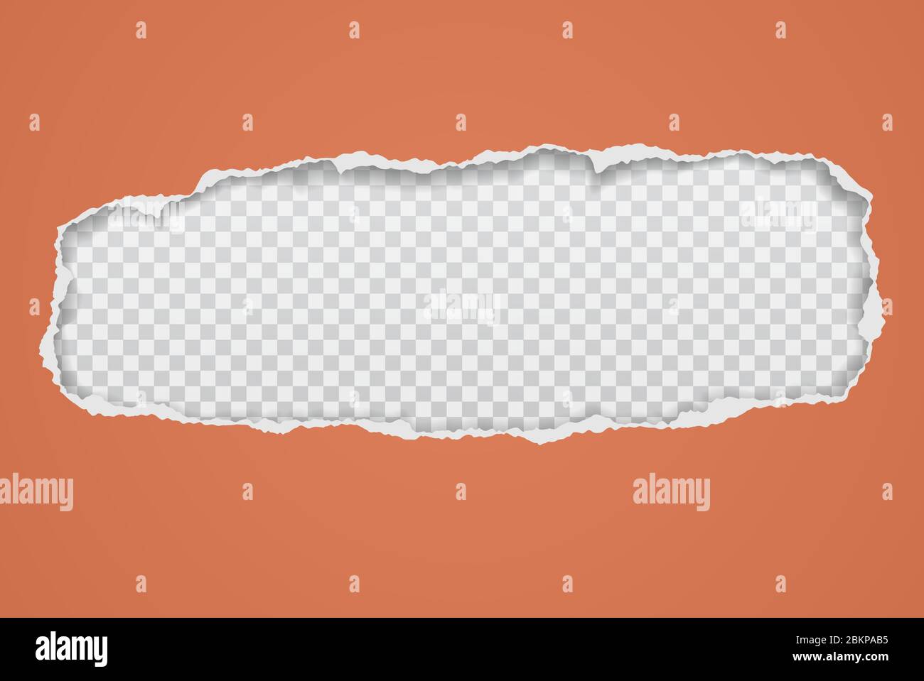 Torn, ripped orange paper hole with soft shadow, frame for text is on ...