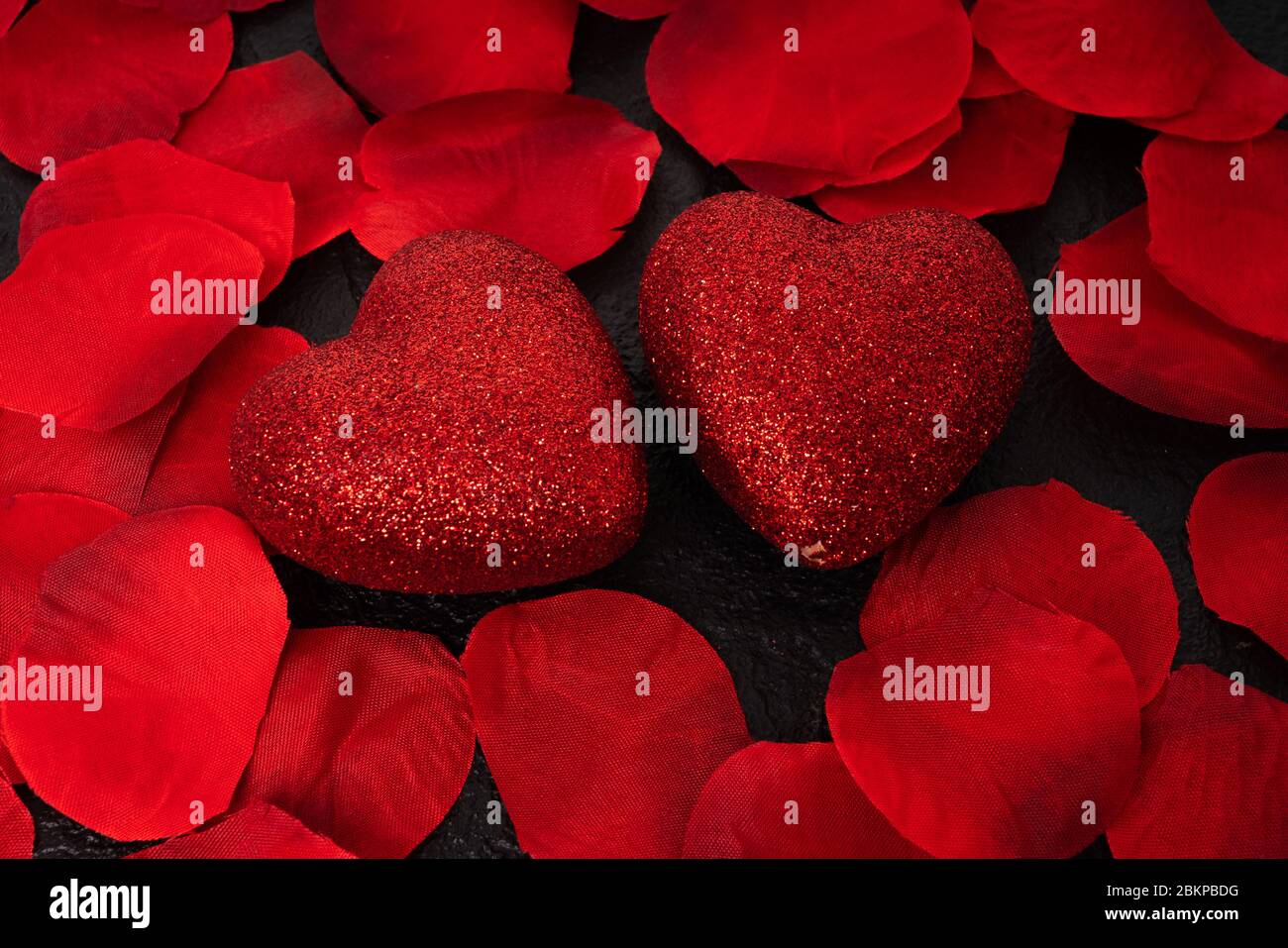 Red Heart With Roses. Rose petals with two heart - love concept Stock ...