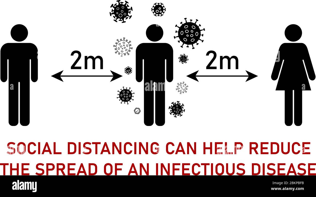 Social distancing illustration - silhouettes of people standing away ...