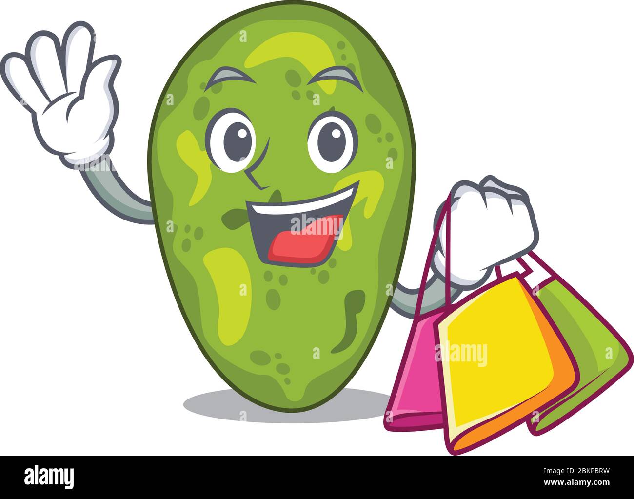 Rich and famous cyanobacteria cartoon character holding shopping bags ...