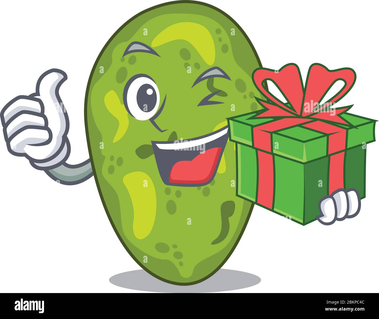 Smiling cyanobacteria cartoon character having a green gift box Stock ...