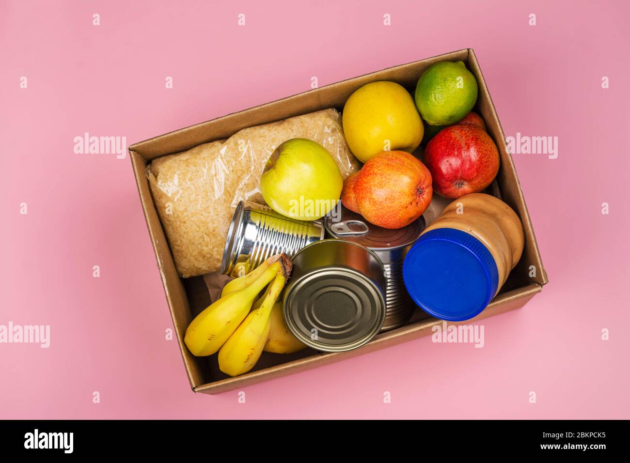 Food donation box, various products Stock Photo - Alamy