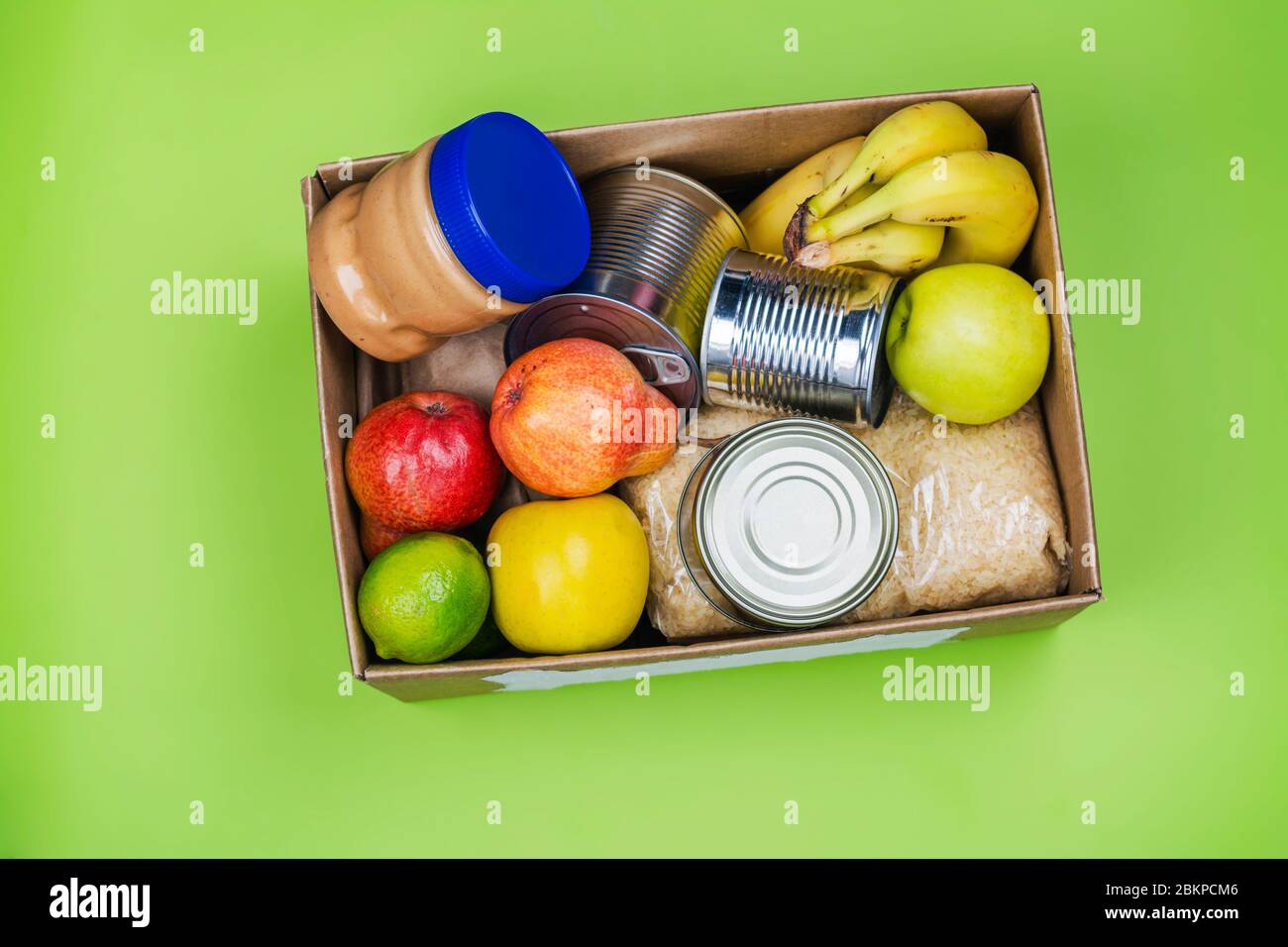 Food donation box, various products Stock Photo - Alamy