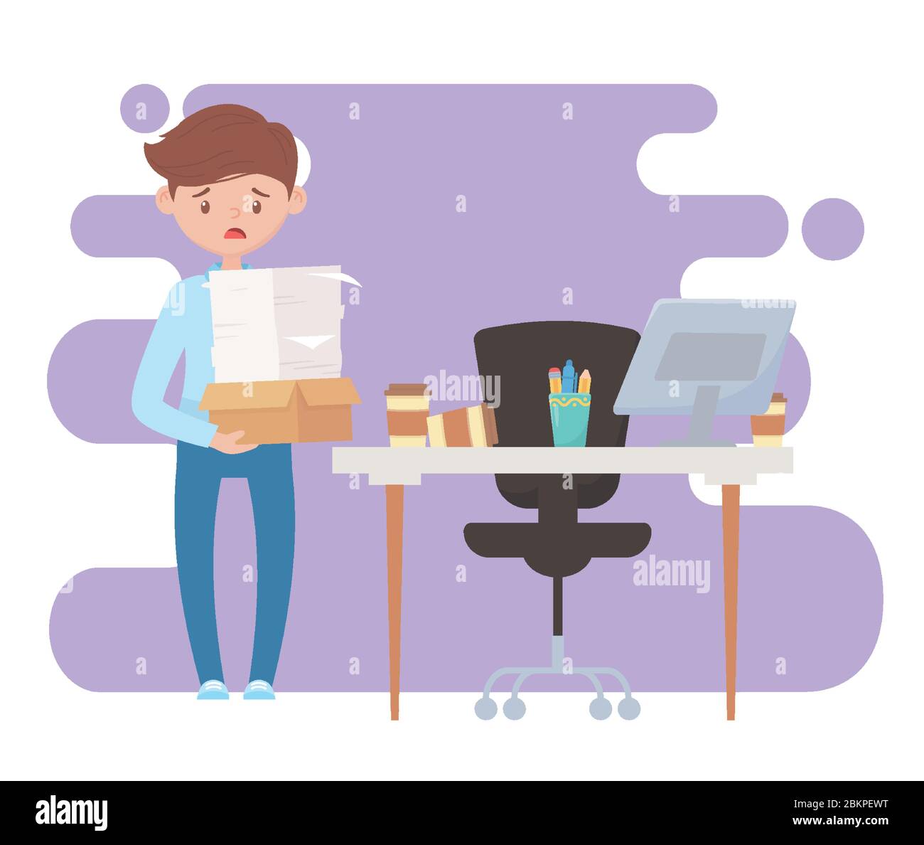 stress at work, stressed employee carrying pile of papers in office ...