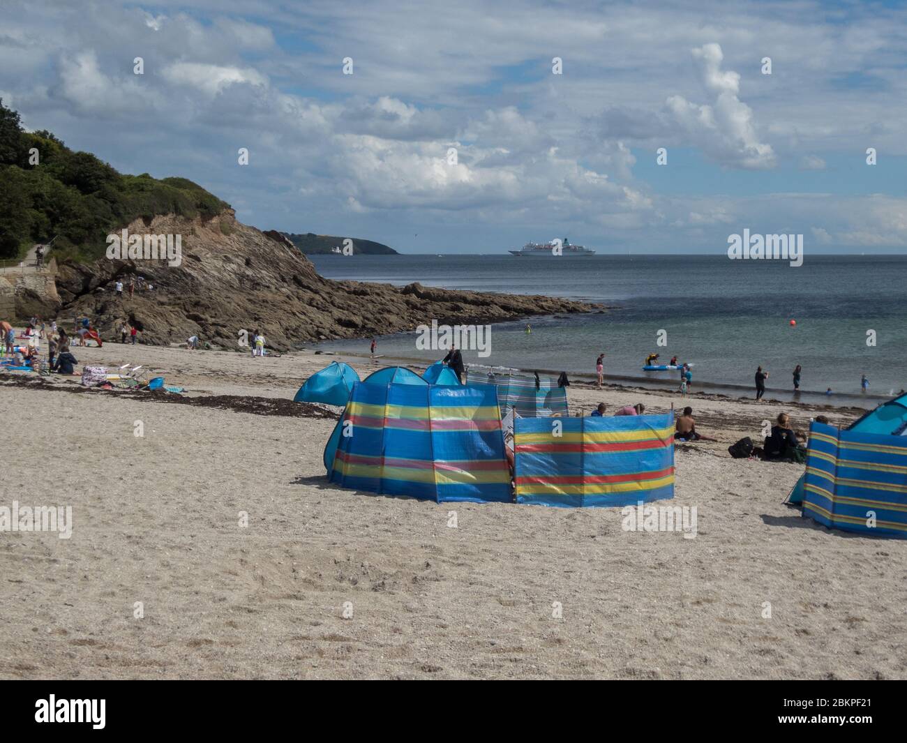 Large cruise ship moored off St Anthony’s Head lighthouse, Falmouth ...