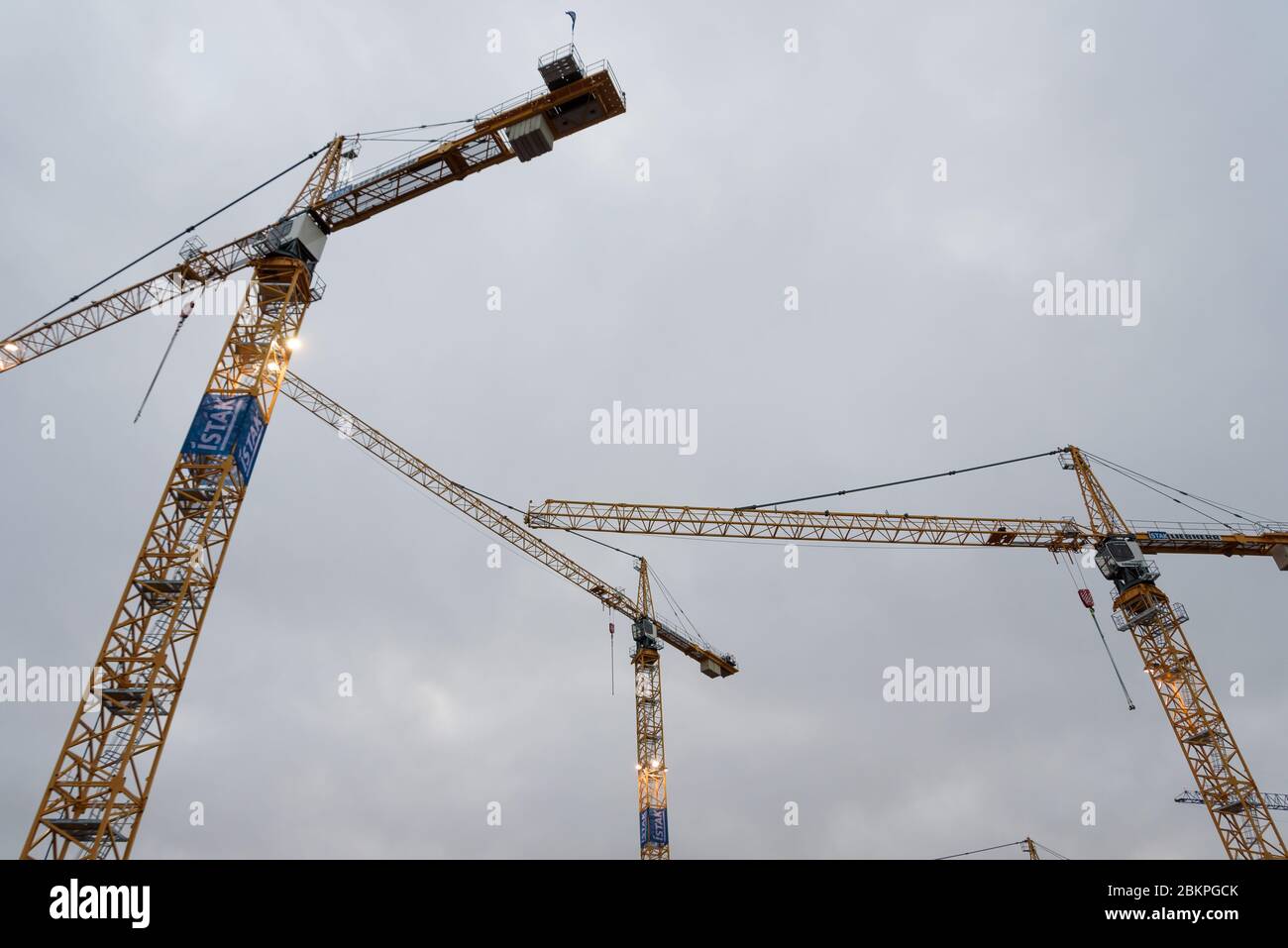 Cranes and construction site on Austurbakki Street in Reykjavik city in ...