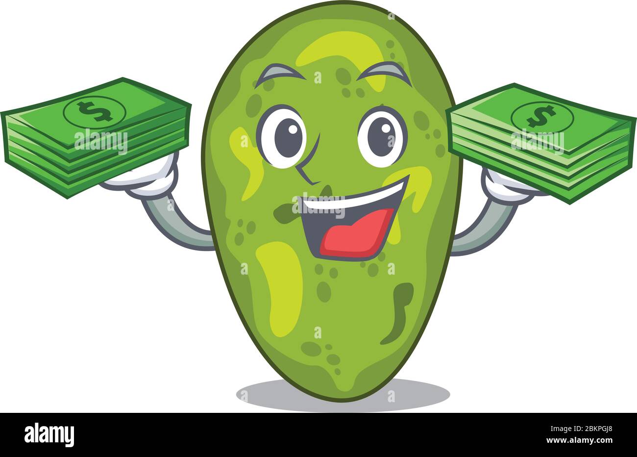 A wealthy cyanobacteria cartoon character having money on hands Stock ...