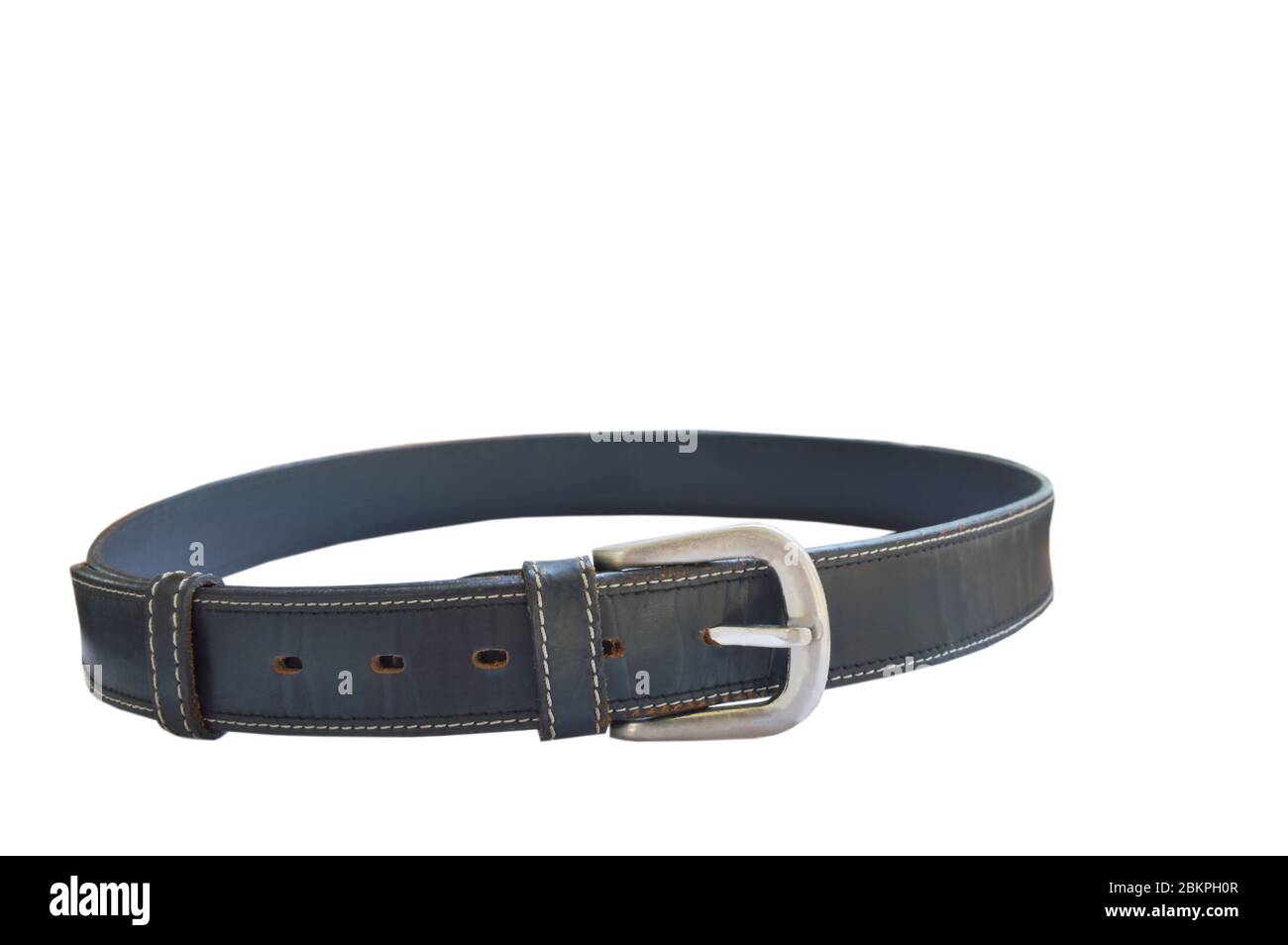 black leather men belt roll on white background Stock Photo - Alamy