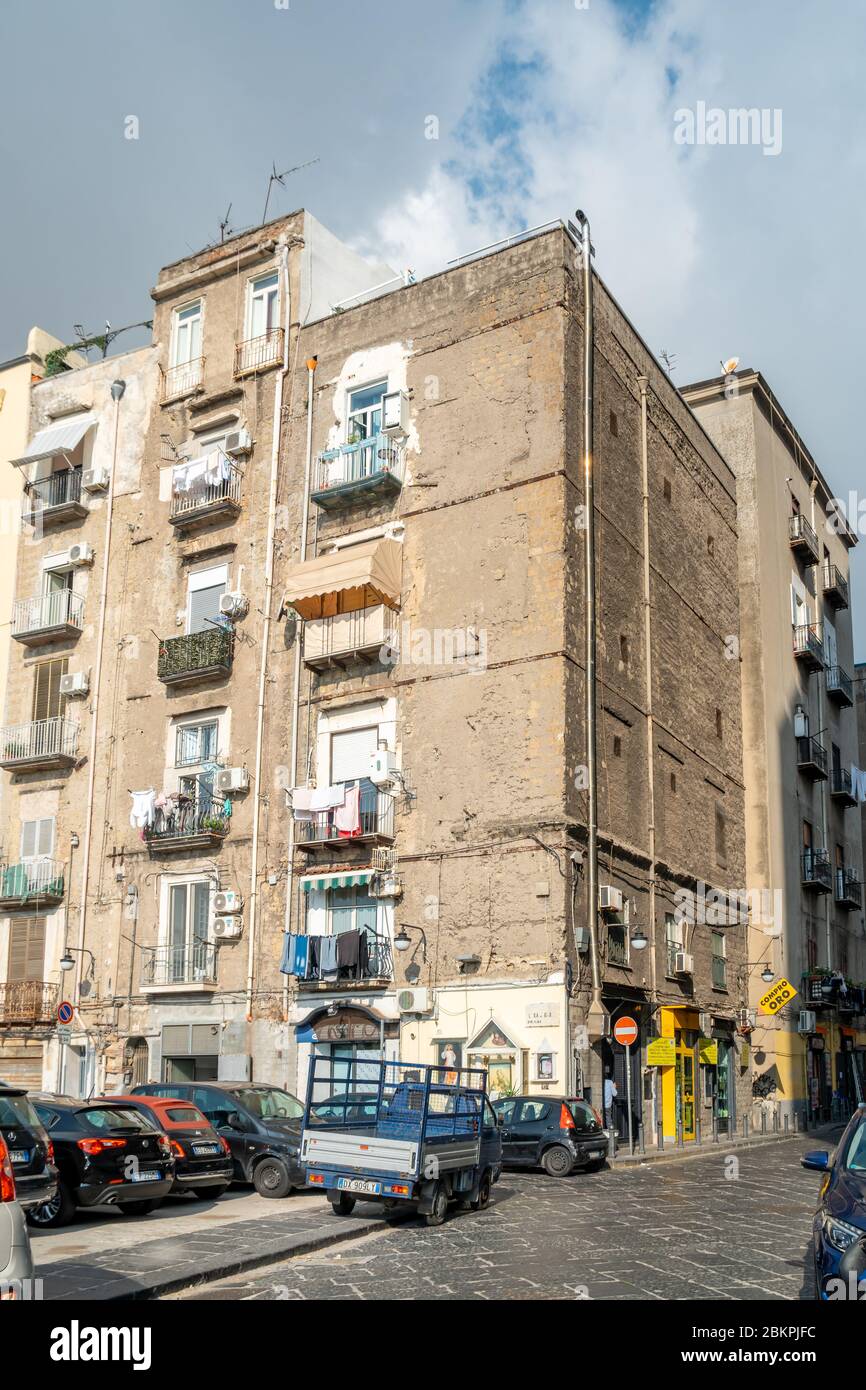 Naples, Italy - 30 October, 2019: Old dirty streets of Naples, people ...