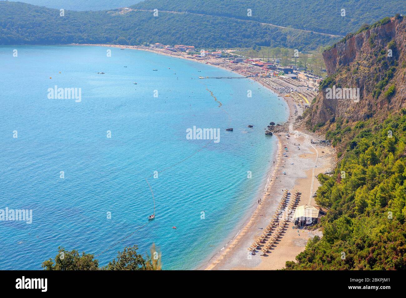Aerial view of Adriatic Sea coast , Famous Jaz Beach in Montenegro ...
