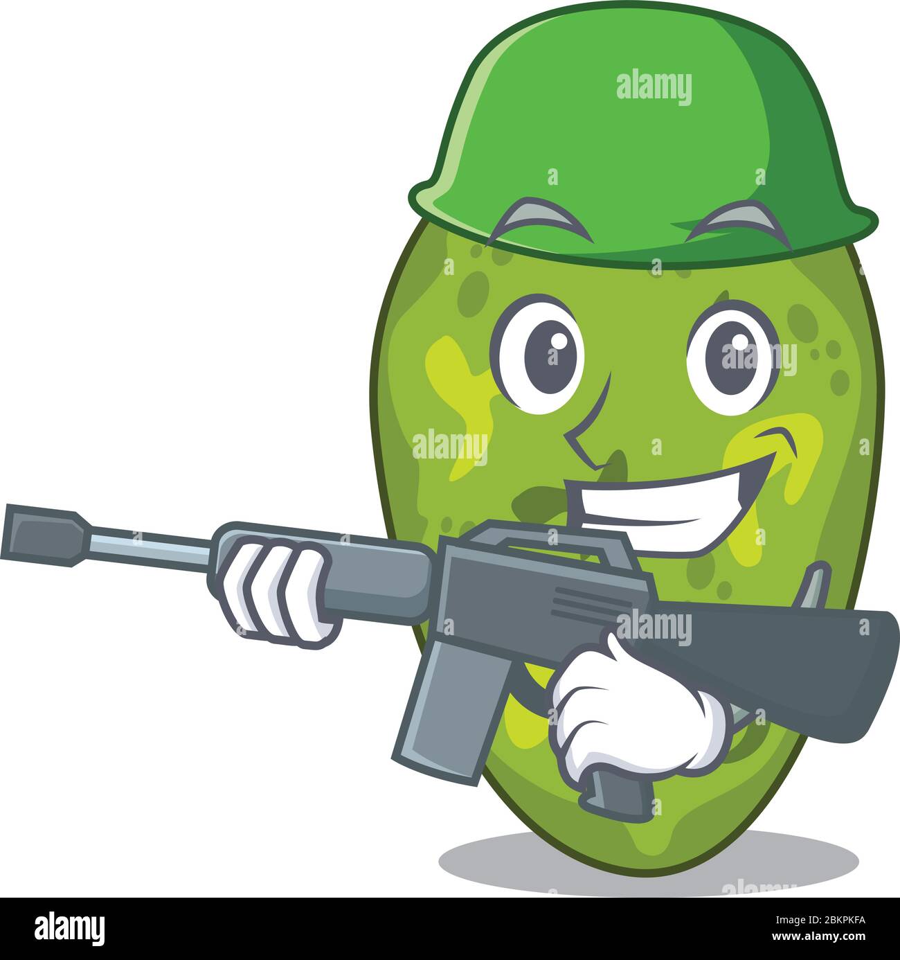 A cartoon picture of cyanobacteria in Army style with machine gun Stock ...