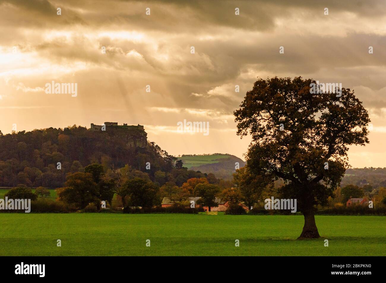 View towards silhouetted Beeston Castle, Cheshire, England Stock Photo ...