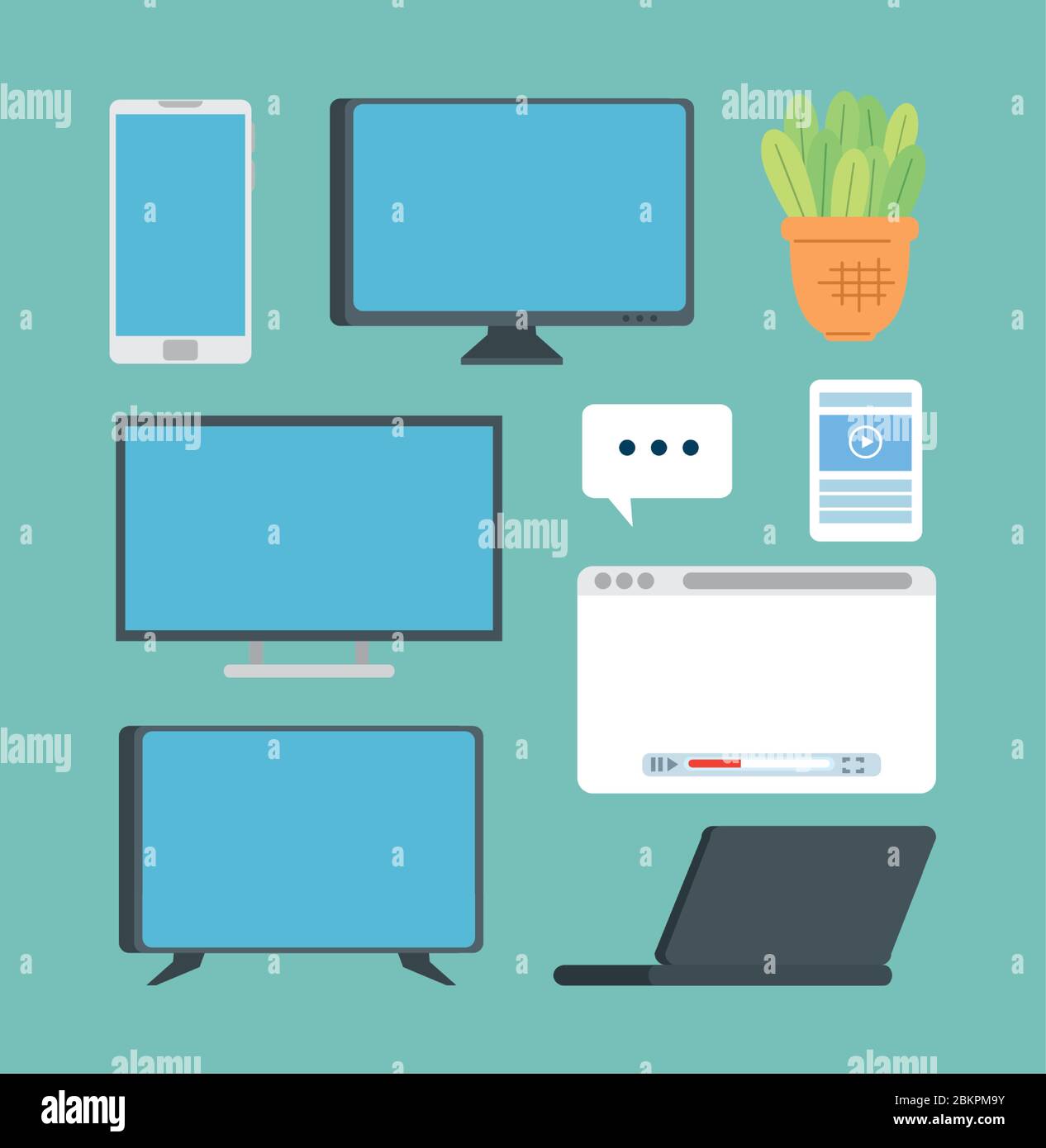 set of devices electronics with pot plant Stock Vector Image & Art - Alamy