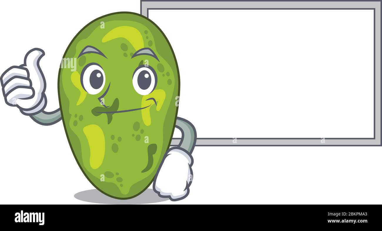 Humorous cyanobacteria cartoon design Thumbs up bring a white board ...