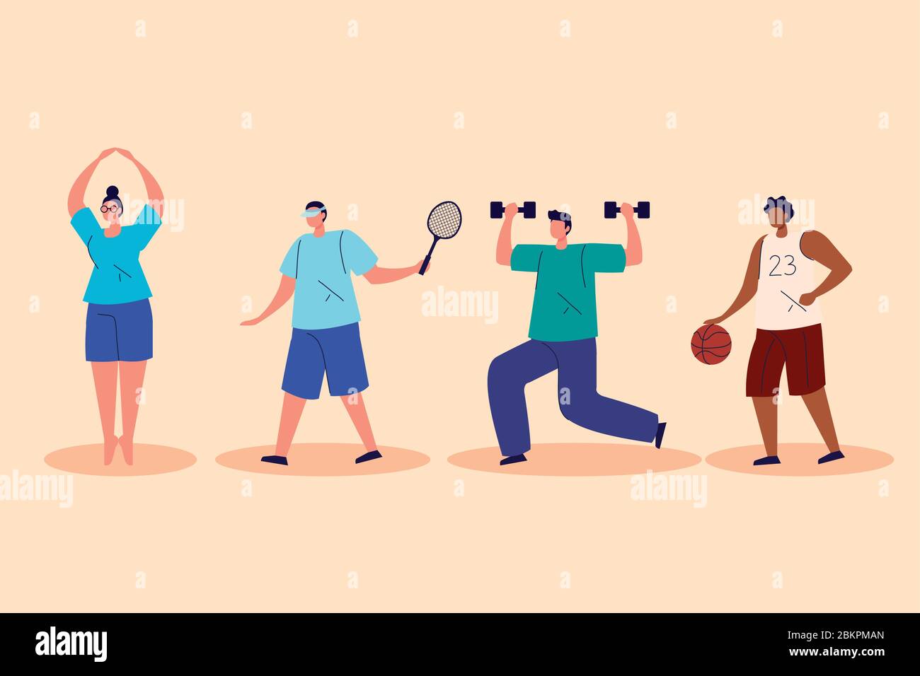 group people practicing exercise avatar characters Stock Vector Image ...