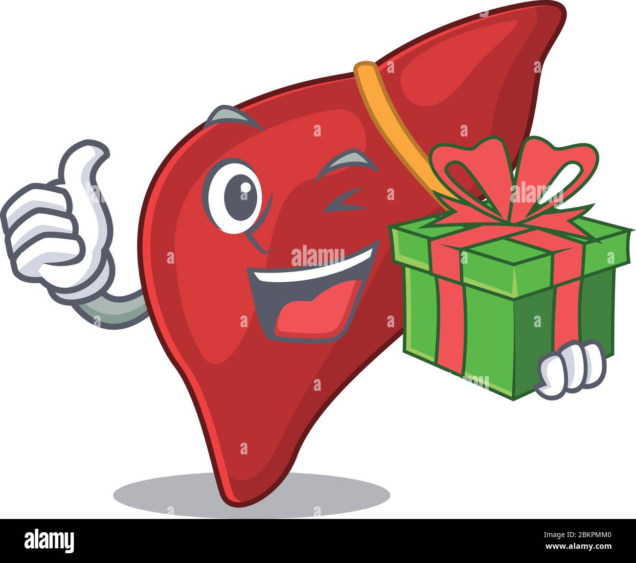 Smiling healthy human liver cartoon character having a green gift box ...
