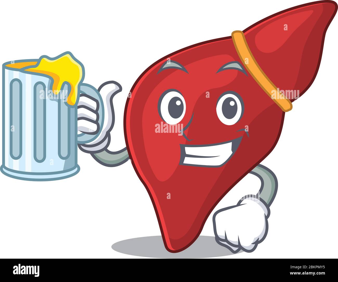 A cartoon concept of healthy human liver rise up a glass of beer Stock ...