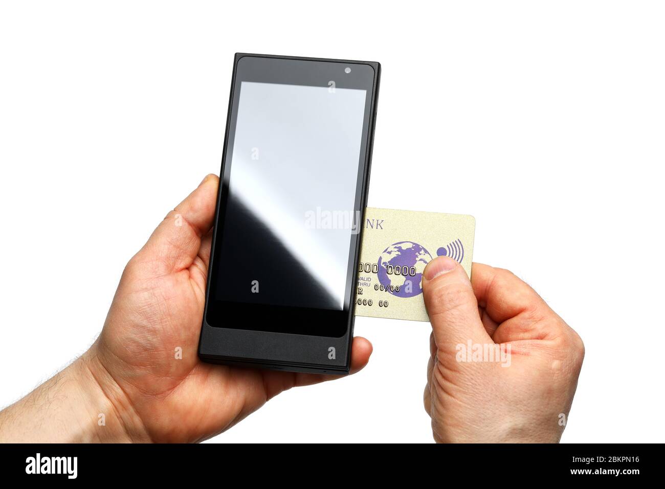 Male hands holding wireless pos terminal and banking card Stock Photo ...