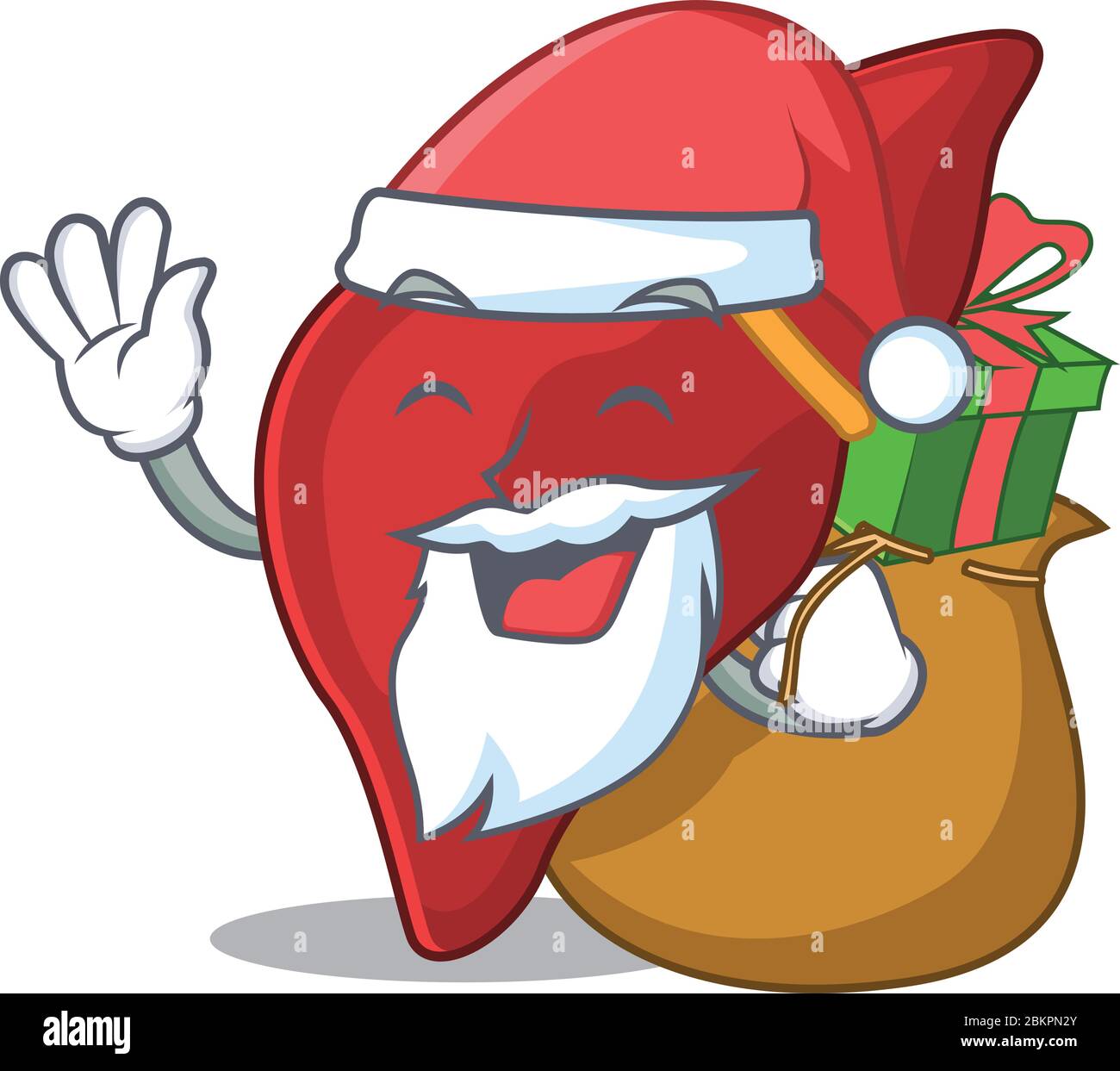 Cartoon design of healthy human liver Santa with Christmas gift Stock ...