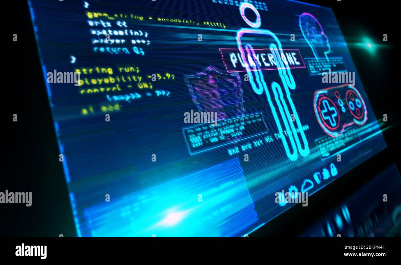Create and code new game on computer screen. Cyber video gaming ...