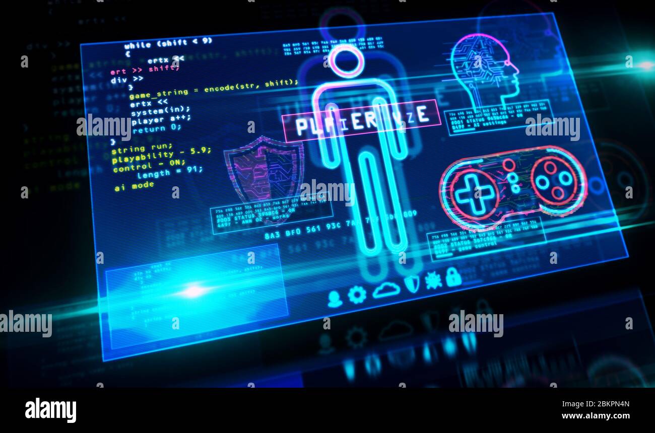 Create and code new game on computer screen. Cyber video gaming ...