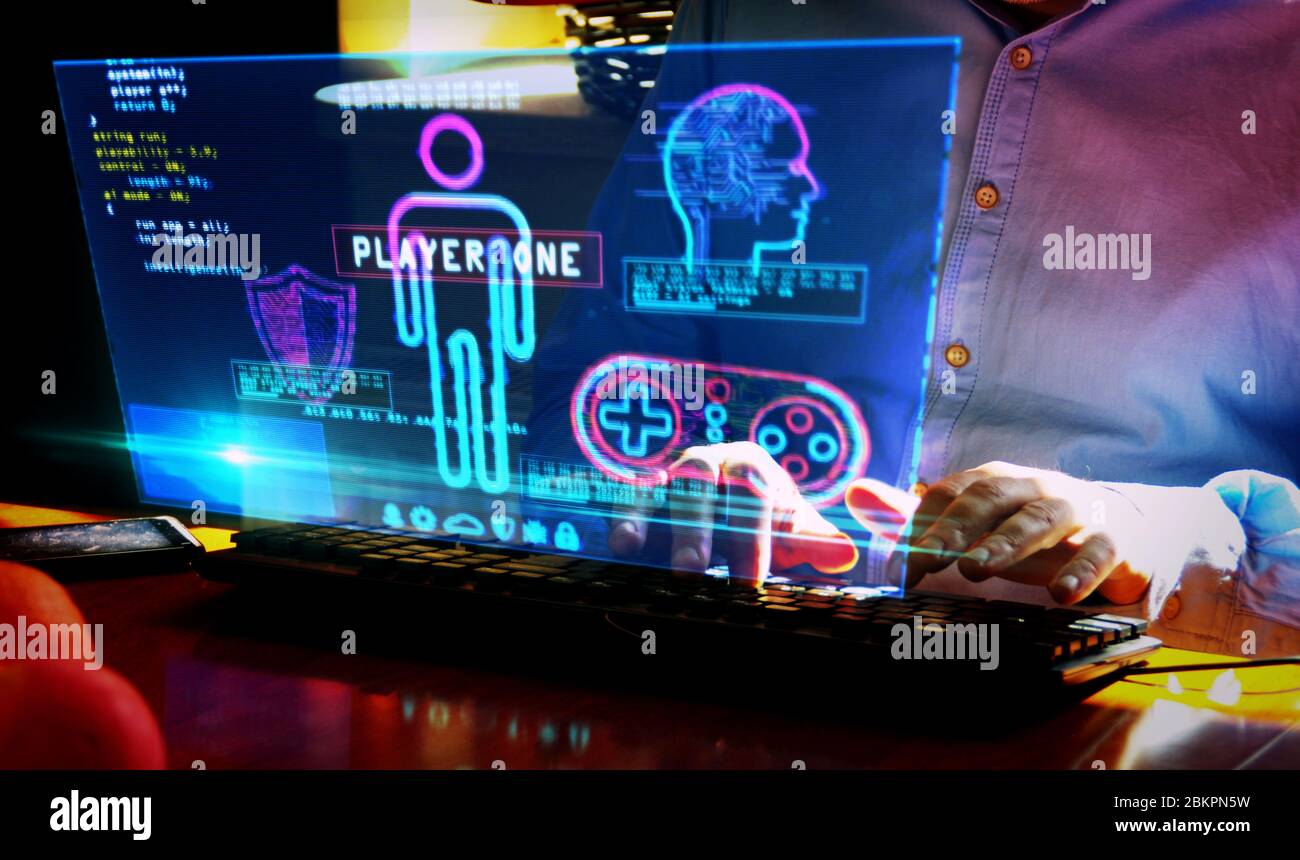 Create and code new game. Hud display and man typing keyboard ...