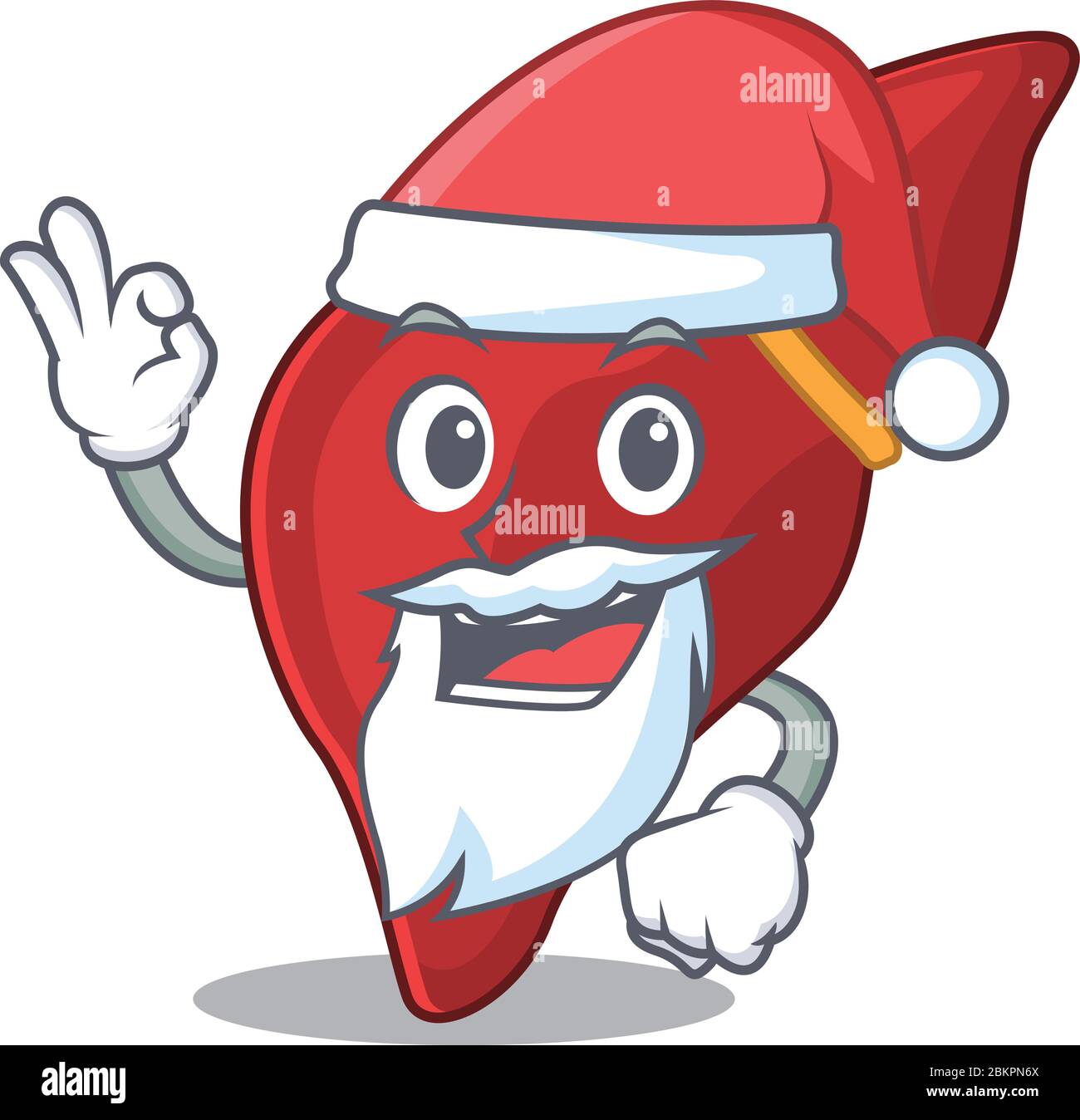 Healthy human liver Santa cartoon character with cute ok finger Stock ...
