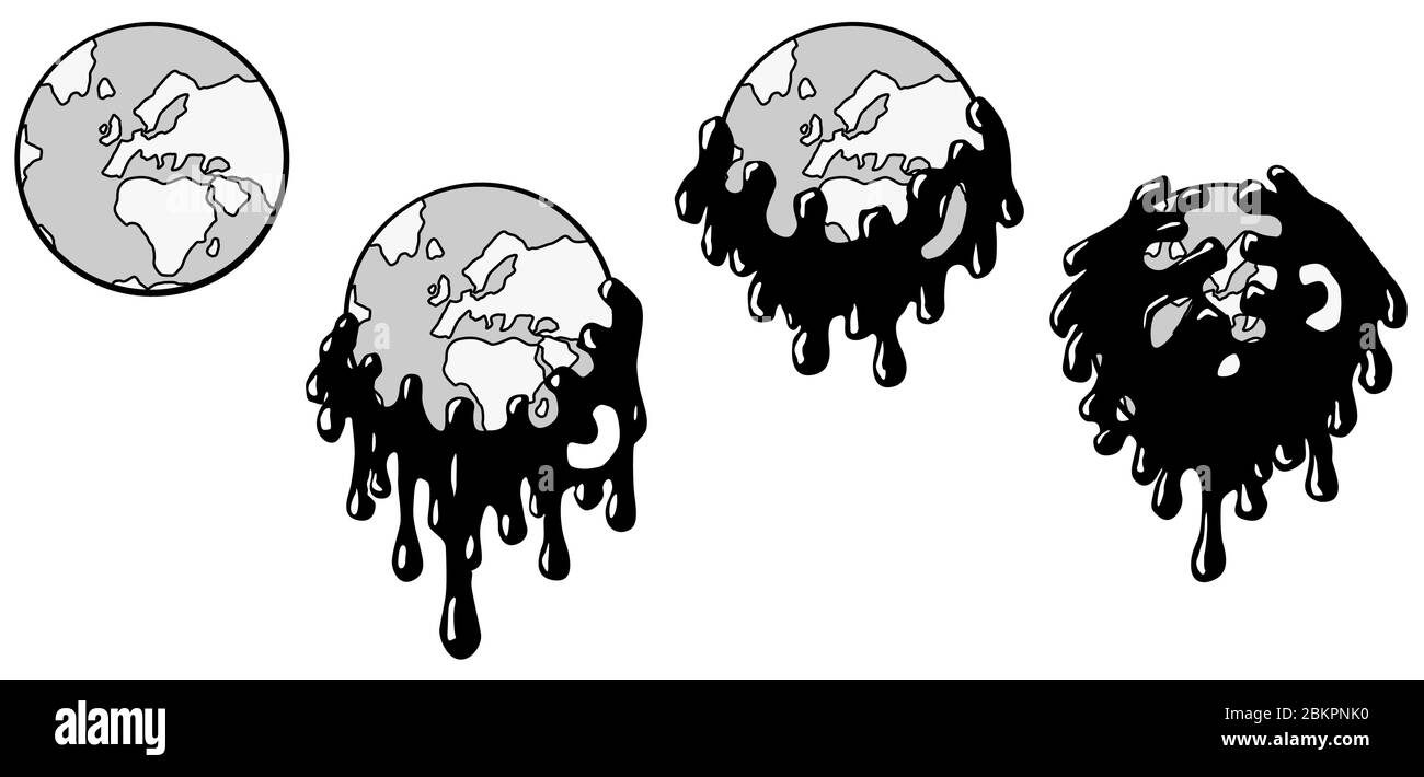 Pollution monster swallowing world globe four stages animated, vector ...