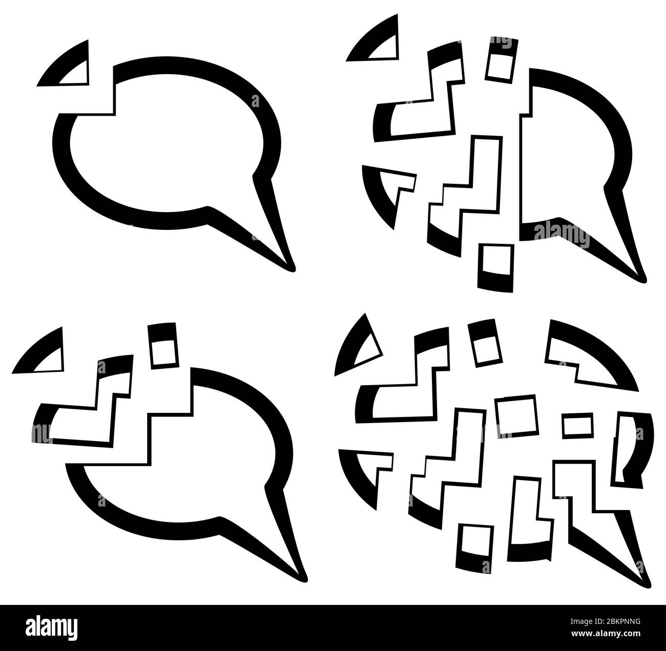 Speech Bubble Fragmentation Symbol Black Vector Illustration Horizontal Isolated Stock Vector