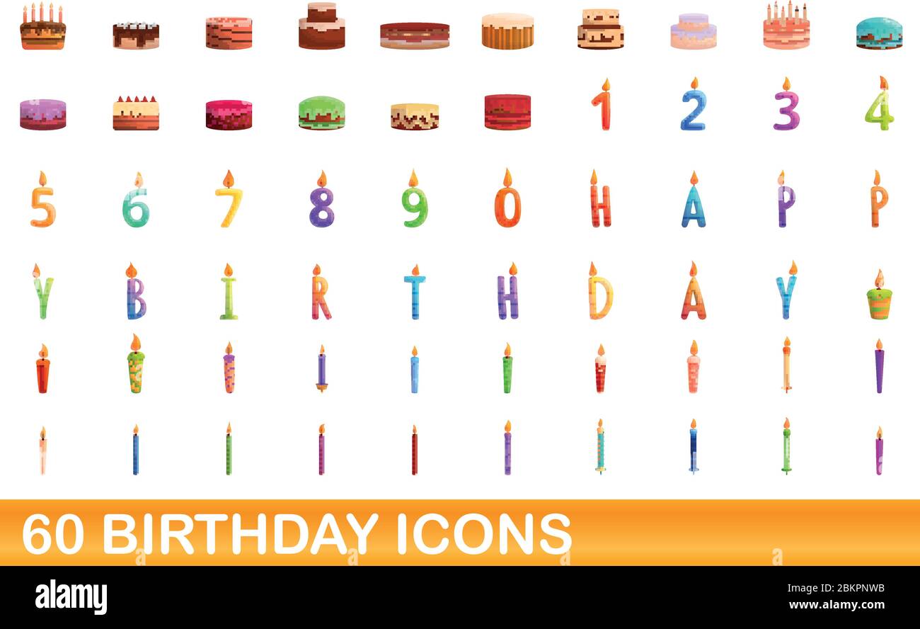 60 birthday icons set. Cartoon illustration of 60 birthday icons vector ...