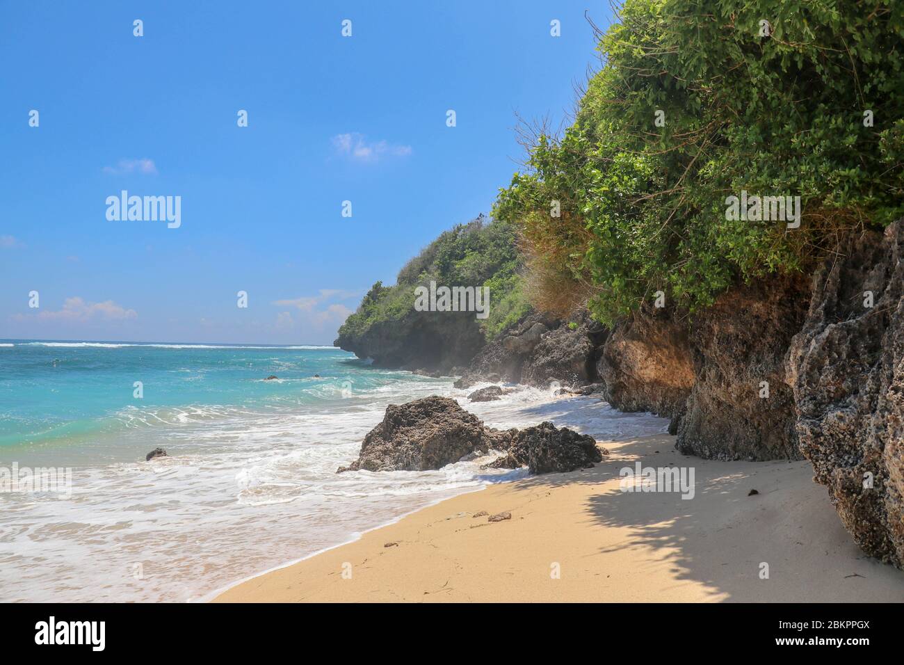 Pantai Gunung Payung beach with fine golden sand, Bali. Turquoise blue ...