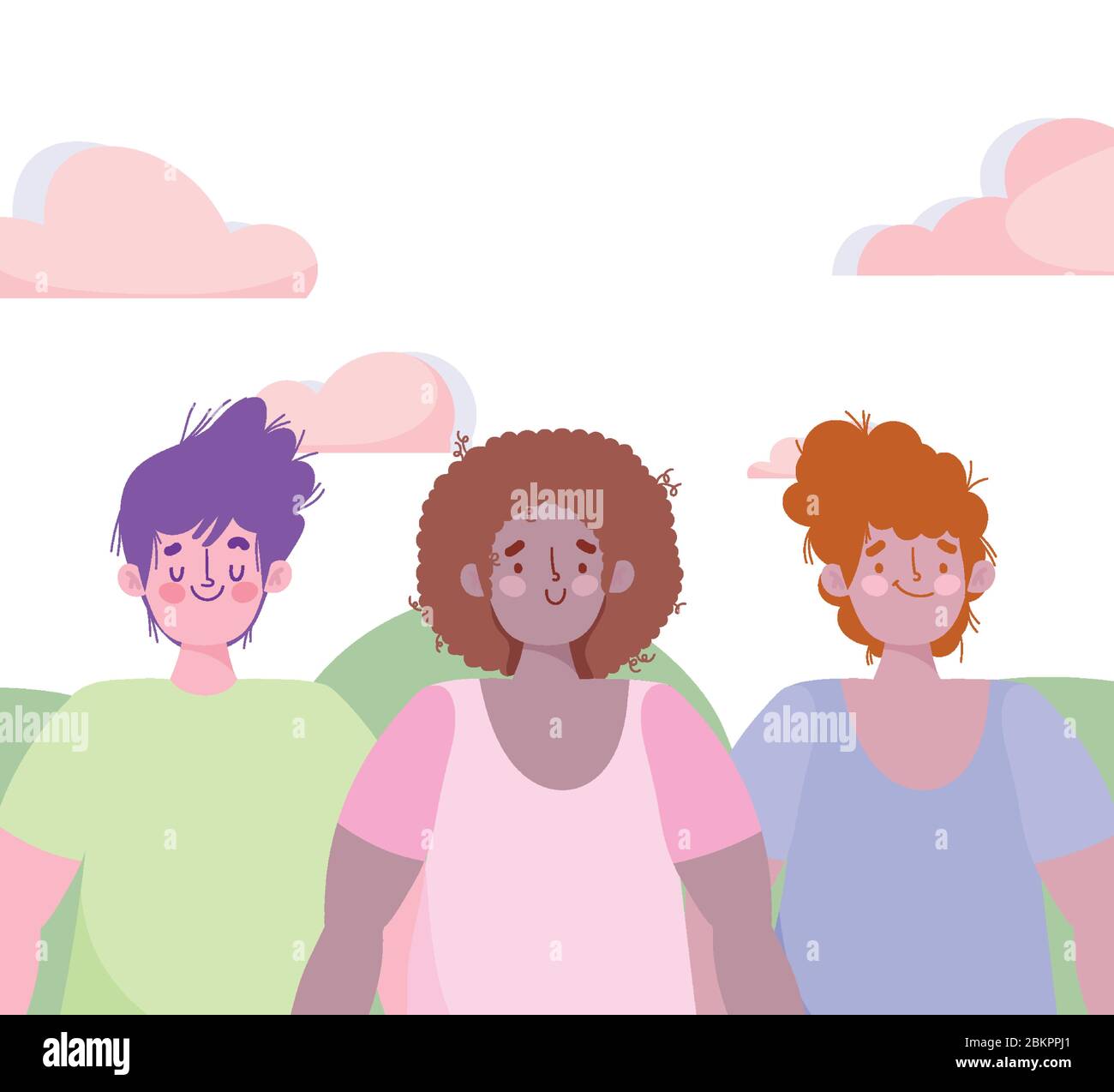 group young men cartoon characters outdoor design vector illustration ...